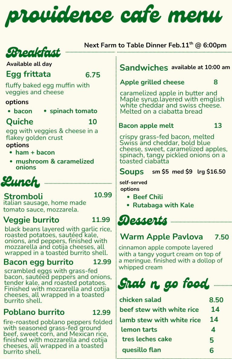 Menus – Providence Farm & CSA
